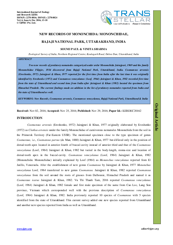(PDF) NEW RECORDS OF MONONCHIDA: MONONCHIDAE, RAJAJI NATIONAL PARK ...
