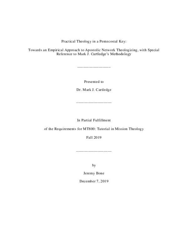 (DOC) Practical Theology in a Pentecostal Key: Towards an Empirical ...