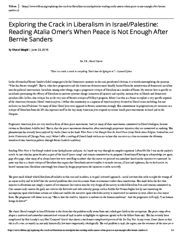 (PDF) Shaul Magid, “Exploring the Crack in Liberalism in Israel ...