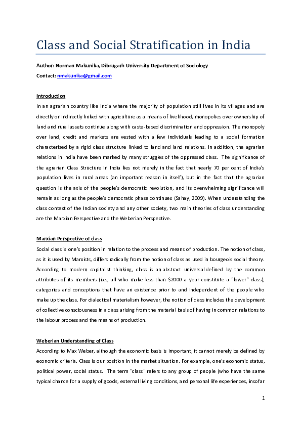 (PDF) Class and Social Stratification in India