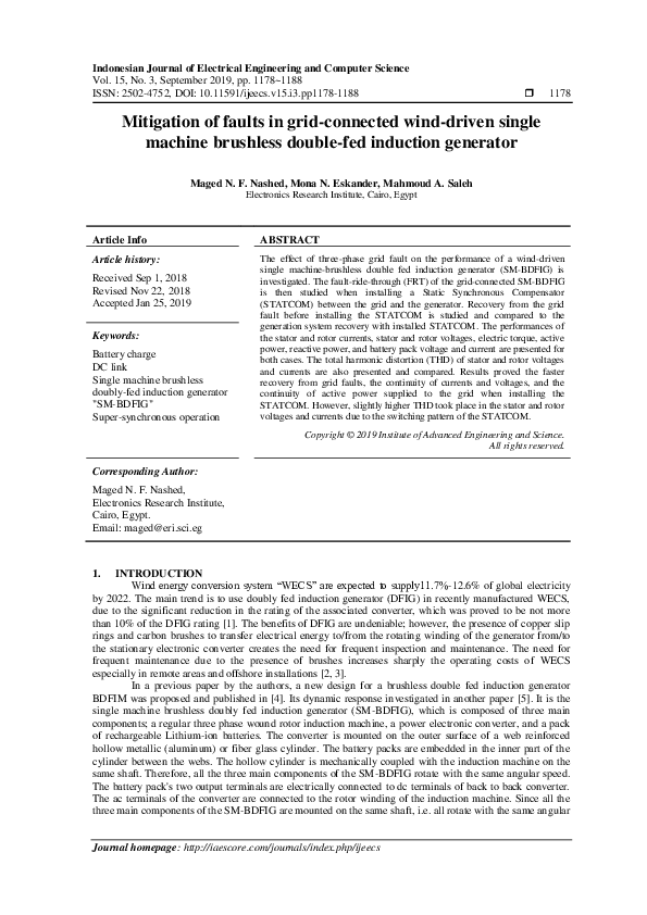 (PDF) Mitigation of faults in grid-connected wind-driven single machine ...
