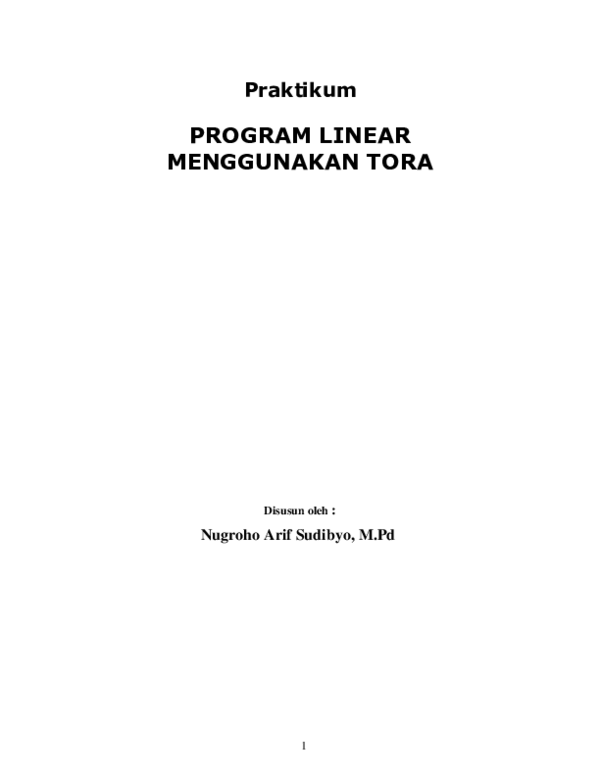 (PDF) PROGRAM LINEAR MENGGUNAKAN TORA