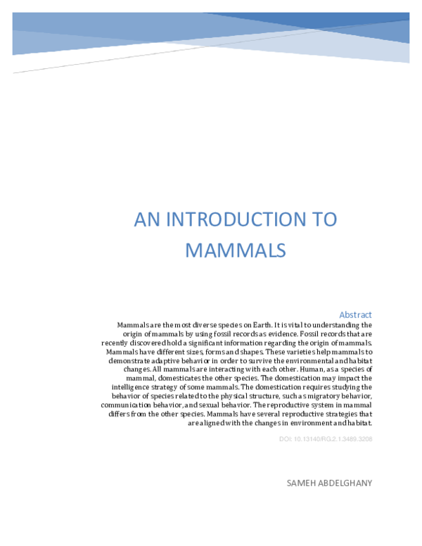 (PDF) An Introduction to Mammals