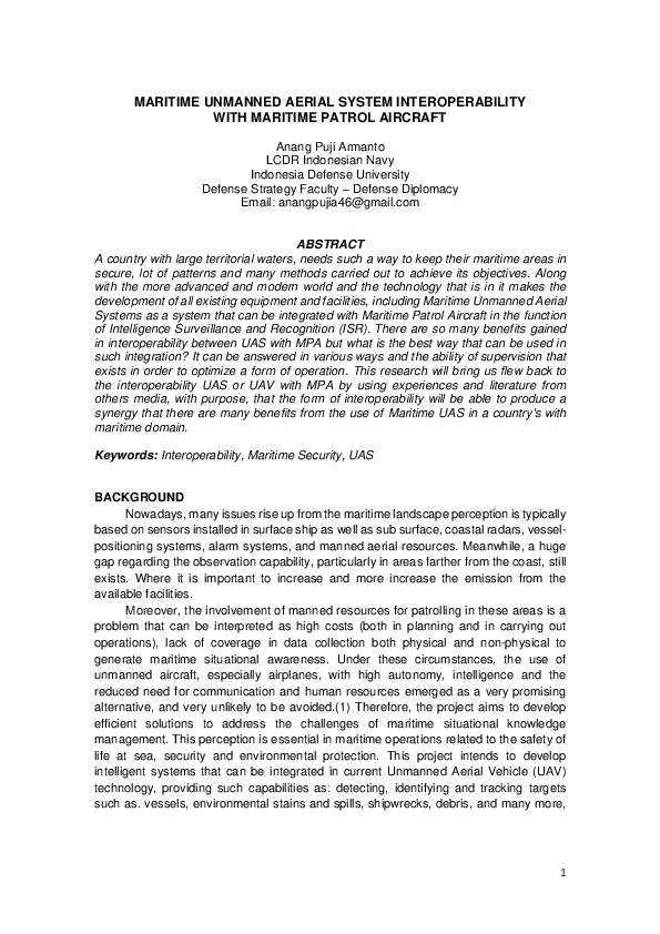 Pdf Maritime Unmanned Aerial System Interoperability With Maritime Patrol Aircraft