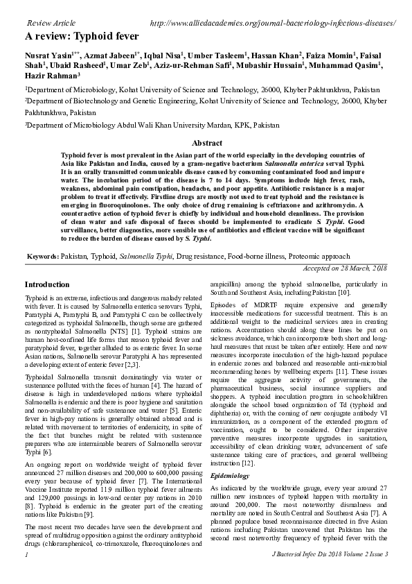 (PDF) A review: Typhoid fever