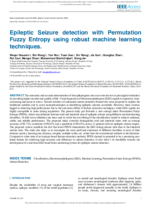 Pdf Epileptic Seizure Detection With Permutation Fuzzy Entropy Using