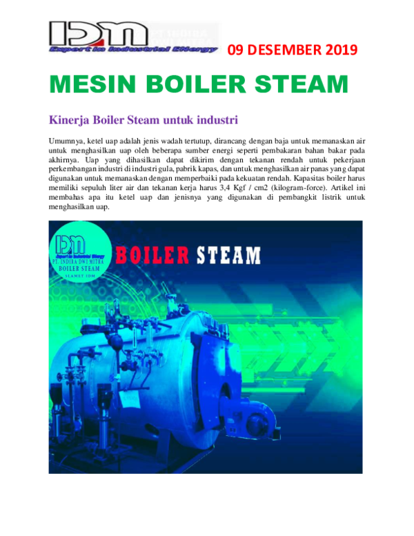 (PDF) MESIN BOILER STEAM Kinerja Boiler Steam untuk industri