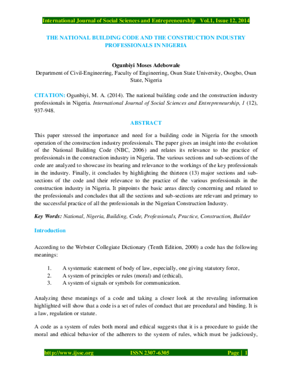 (PDF) The national building code and the construction industry ...