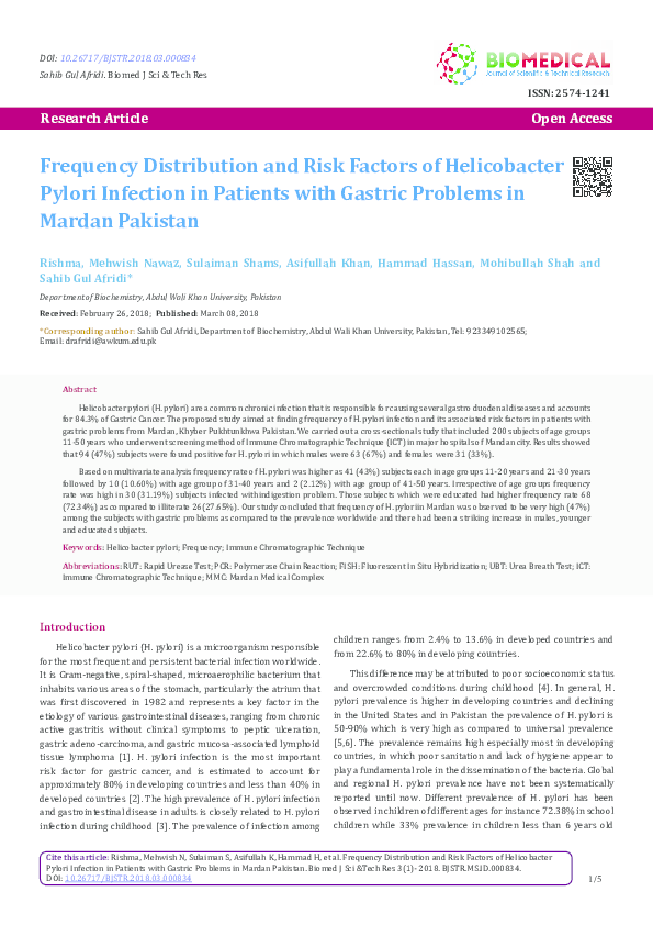 (PDF) Frequency Distribution and Risk Factors of Helicobacter Pylori ...