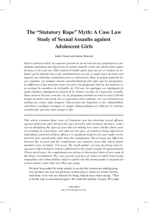 (PDF) The "Statutory Rape" Myth: A Case Law Study of Sexual Assaults ...