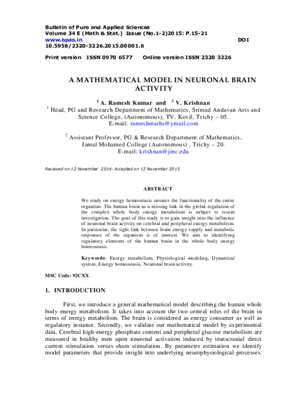 (PDF) A MATHEMATICAL MODEL IN NEURONAL BRAIN ACTIVITY
