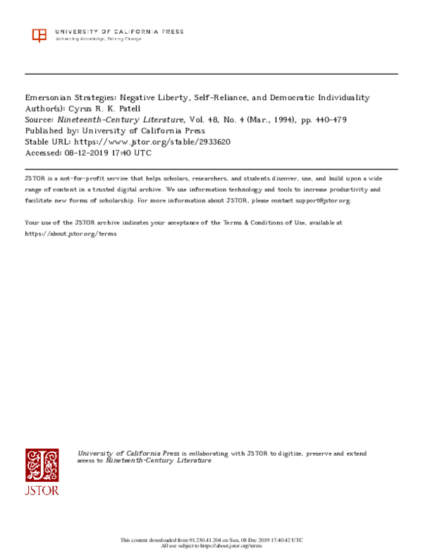 (PDF) Emersonian Strategies: Negative Liberty, Self-Reliance, and ...