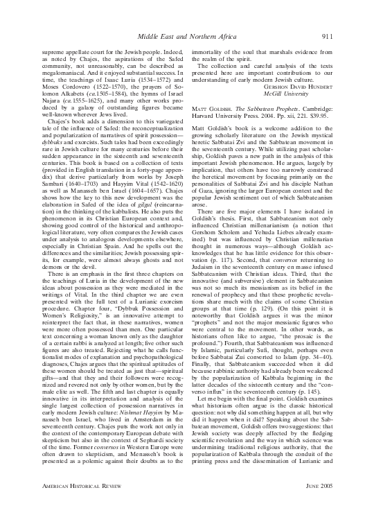 (PDF) Shaul Magid, “Review of ‘Sabbatean Prophets’, by Matt Goldish ...