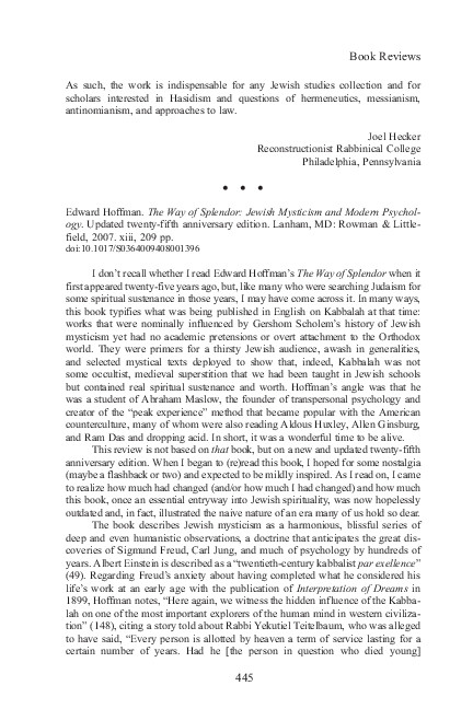 (PDF) Shaul Magid, “Review of ‘The Way of Splendor: An Updated 25th ...