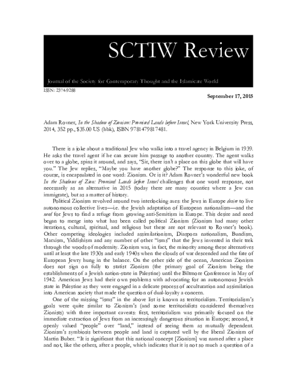 (PDF) Shaul Magid, “Review of ‘In the Shadow of Zion: Promised Lands ...