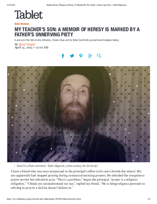 (PDF) Shaul Magid, “My Teacher’s Son: A Memoir of Heresy Is Marked By a ...