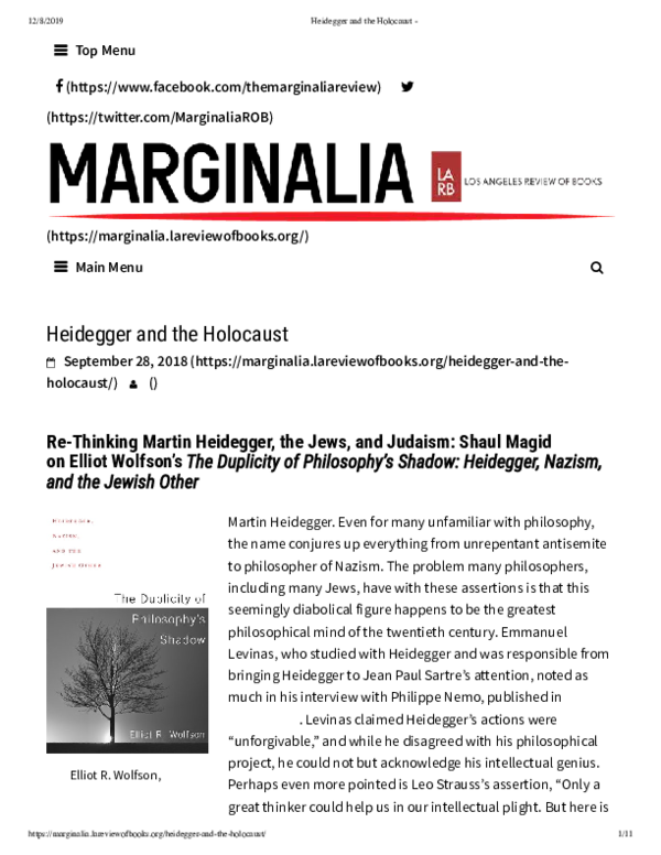 (PDF) Shaul Magid, “Review of ‘Re-Thinking Martin Heidegger, the Jews ...