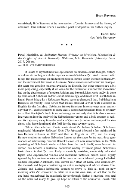 (PDF) Shaul Magid, “Review of ‘Sabbatian Heresy: Writings on Mysticism ...