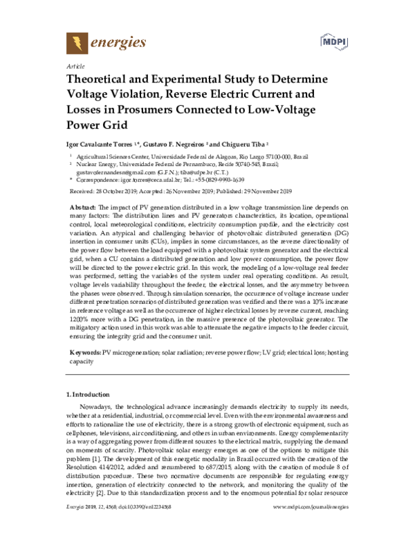 (PDF) Theoretical and Experimental Study to Determine Voltage Violation, Reverse Electric ...