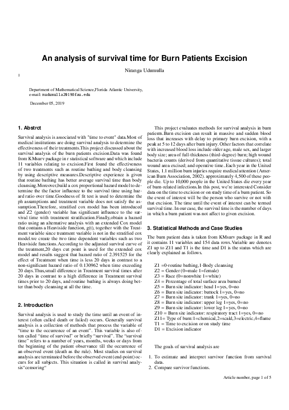 (PDF) An analysis of survival time for Burn Patients Excision