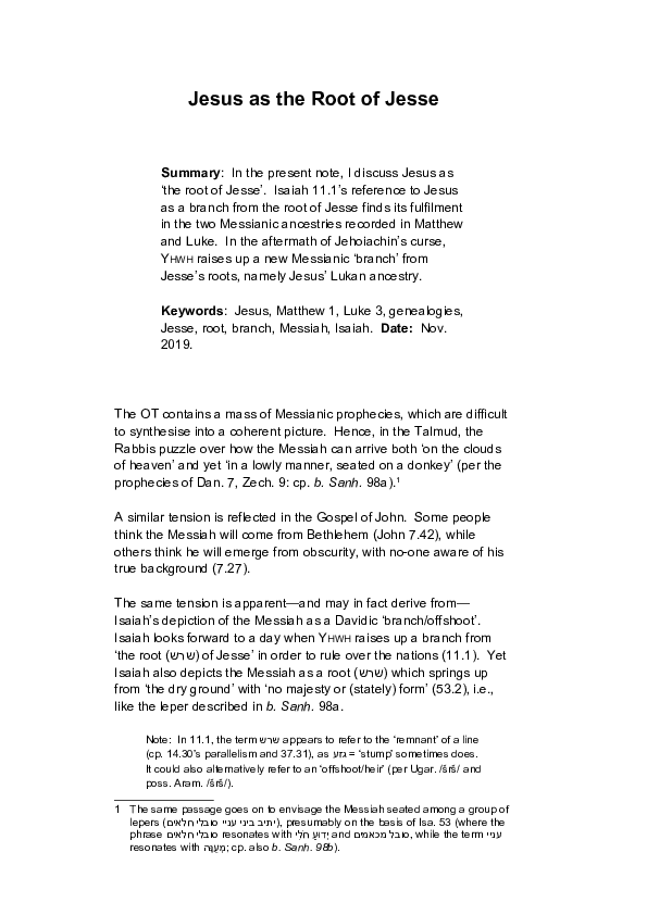 (PDF) Jesus as the Root of Jesse