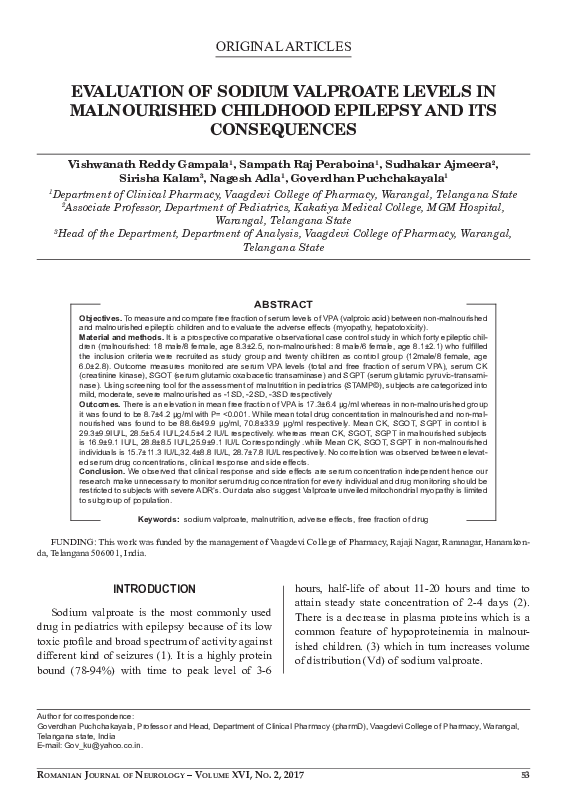 (PDF) EVALUATION OF SODIUM VALPROATE LEVELS IN MALNOURISHED CHILDHOOD ...