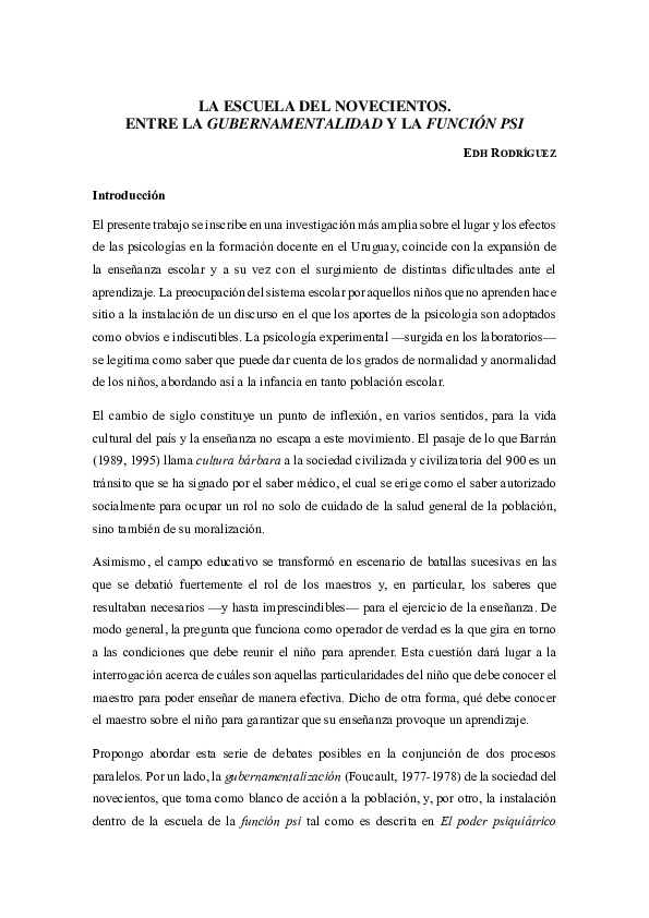 (PDF) LA ESCUELA DEL NOVECIENTOS. ENTRE LA GUBERNAMENTALIDAD Y LA ...