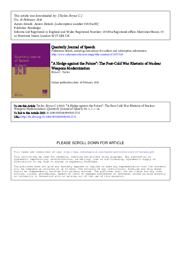 (PDF) “A Hedge against the Future”: The Post–Cold War Rhetoric of ...