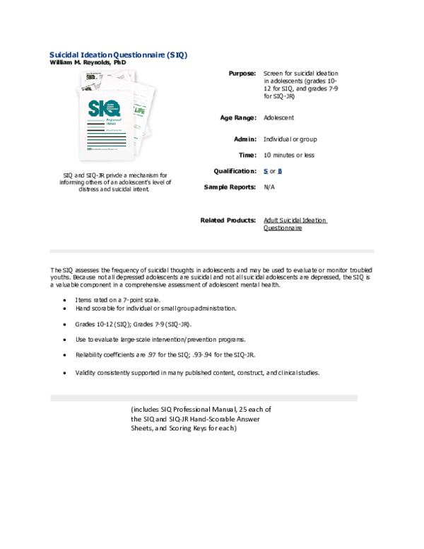 (DOC) Suicidal Ideation Questionnaire (SIQ