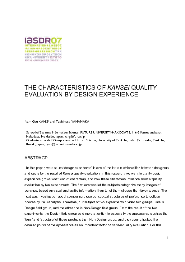 (PDF) The Characteristics of Kansei Quality Evaluation by Design Experience