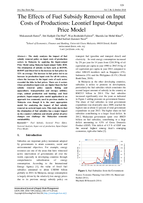 (PDF) The Effects of Fuel Subsidy Removal on Input Costs of Productions: Leontief Input-Output ...