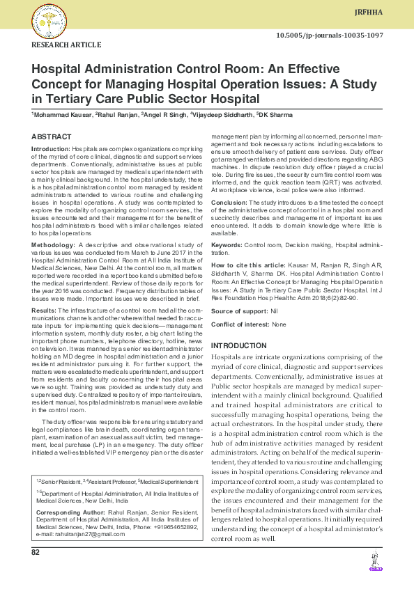 (PDF) Hospital Administration Control Room: An Effective Concept for ...