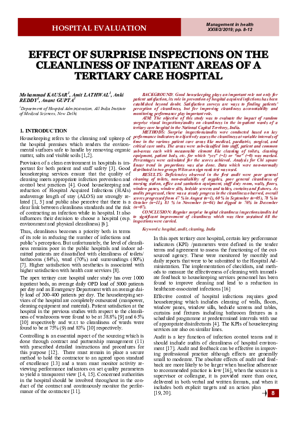 (PDF) Effect of Surprise Inspections on the cleanliness of Inpatient ...