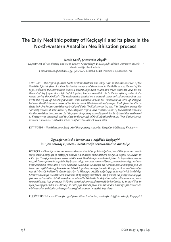 (PDF) The Early Neolithic pottery of Keçiçayiri and its place in the ...