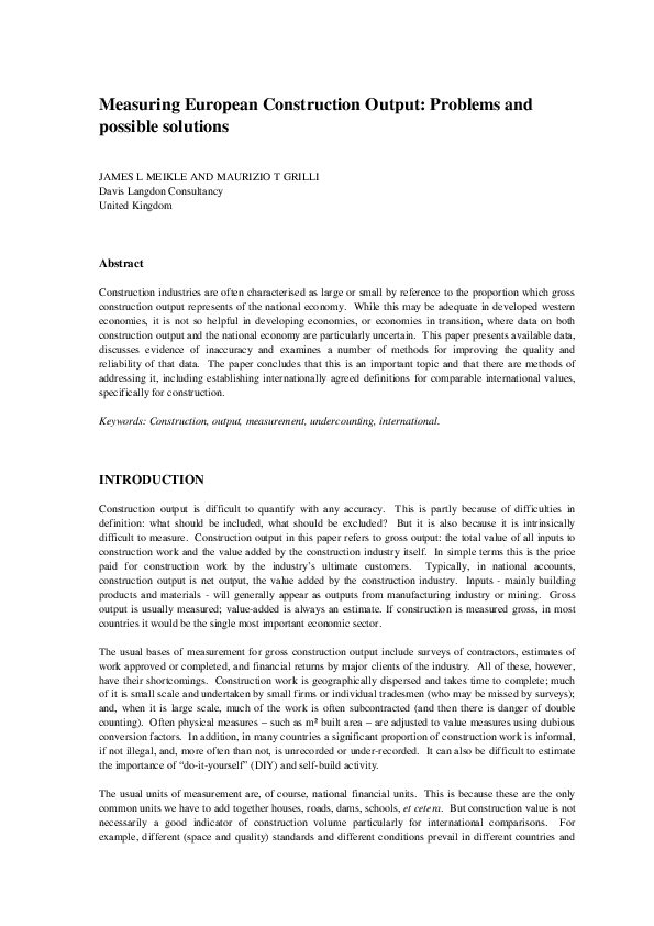 (PDF) Measuring European Construction Output: Problems and possible ...