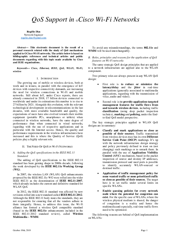 (PDF) QoS Support in ©Cisco Wi-Fi Networks