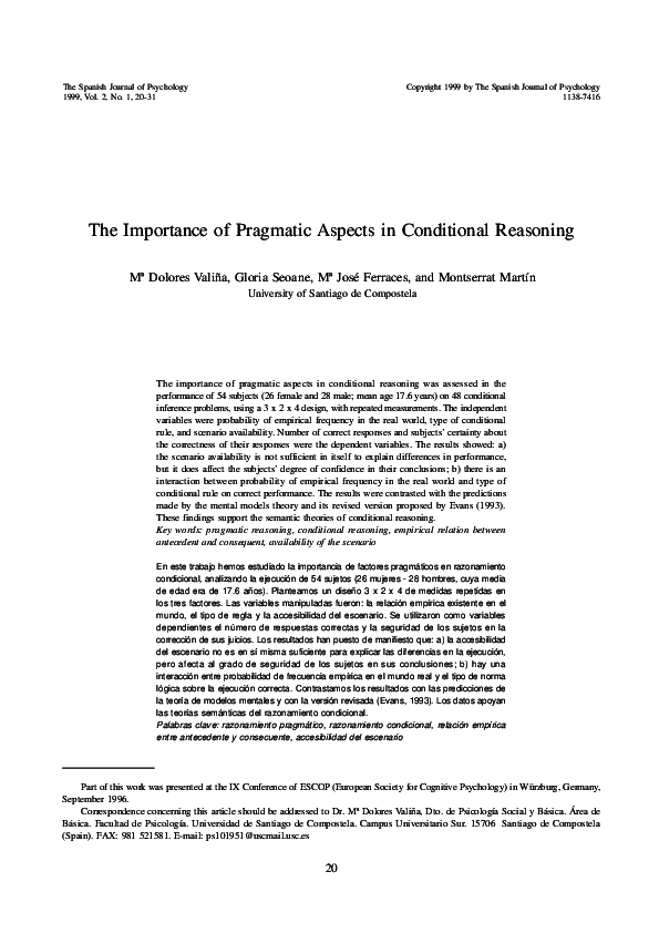 Pdf The Importance Of Pragmatic Aspects In Conditional Reasoning