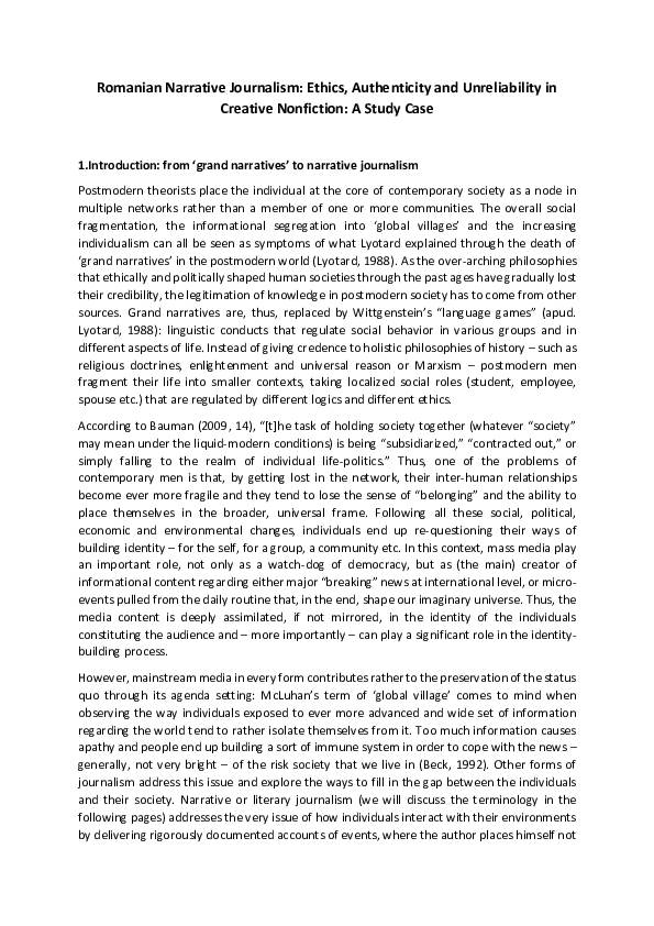 (DOC) Romanian Narrative Journalism: Ethics, Authenticity and ...