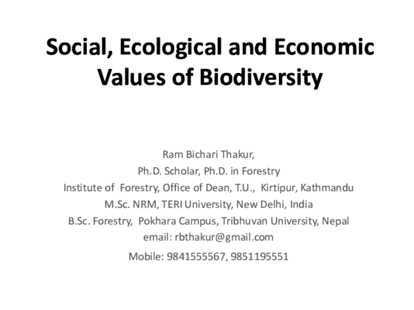 (PPT) Social, Ecological and Economic Values of Biodiversity