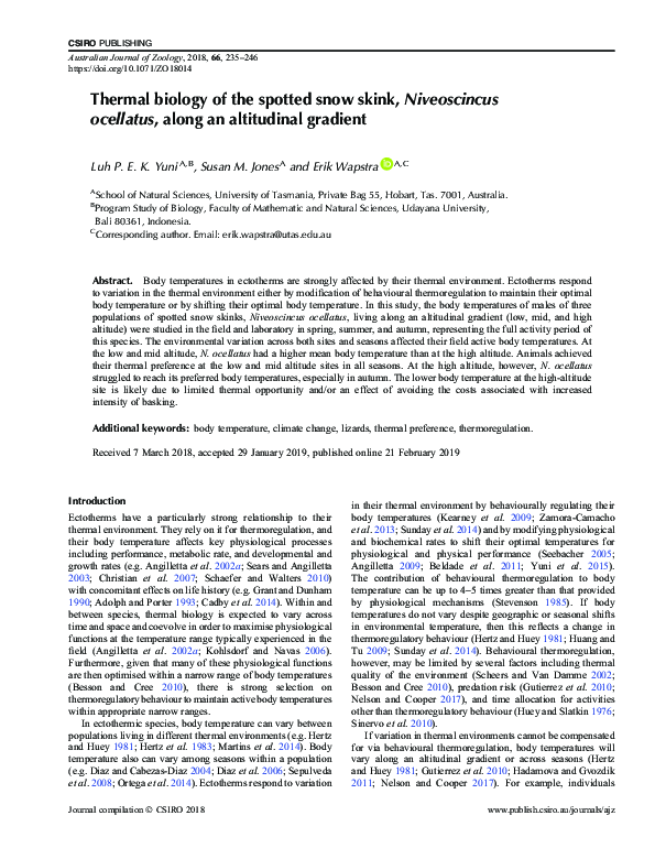 (PDF) Thermal biology of the spotted snow skink, Niveoscincus ocellatus ...