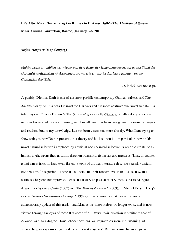 (PDF) Life After Man: Overcoming the Human in Dietmar Dath's 'The ...