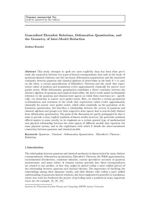 (PDF) Generalized Ehrenfest Relations, Deformation Quantization, and ...