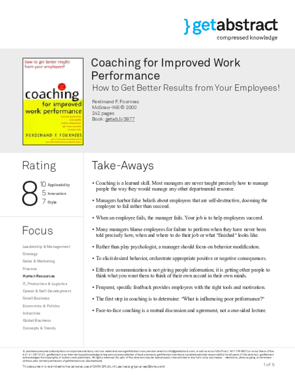 (PDF) Coaching for Improved Work Performance