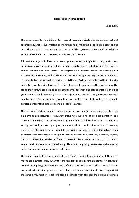 (PDF) Research As Art In As Context