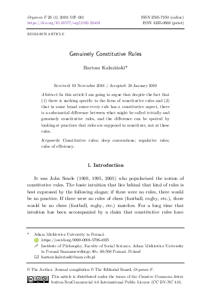 (PDF) Genuinely Constitutive Rules