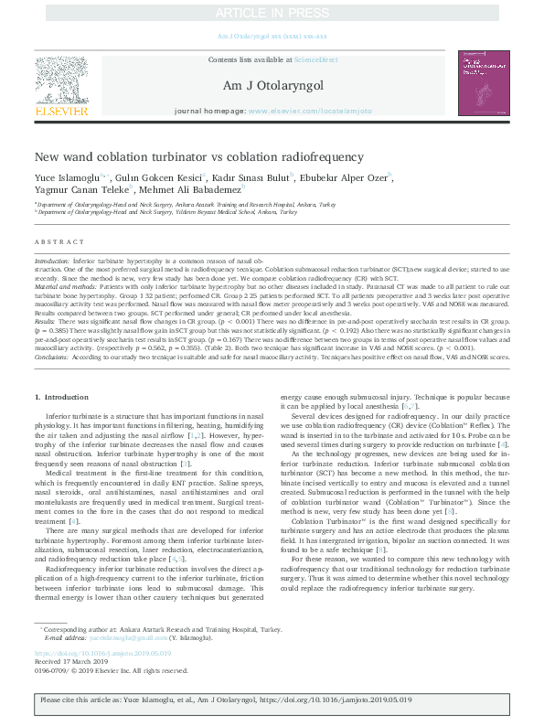 (PDF) New wand coblation turbinator vs coblation radiofrequency
