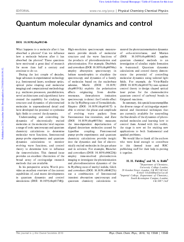 (PDF) Quantum molecular dynamics and control