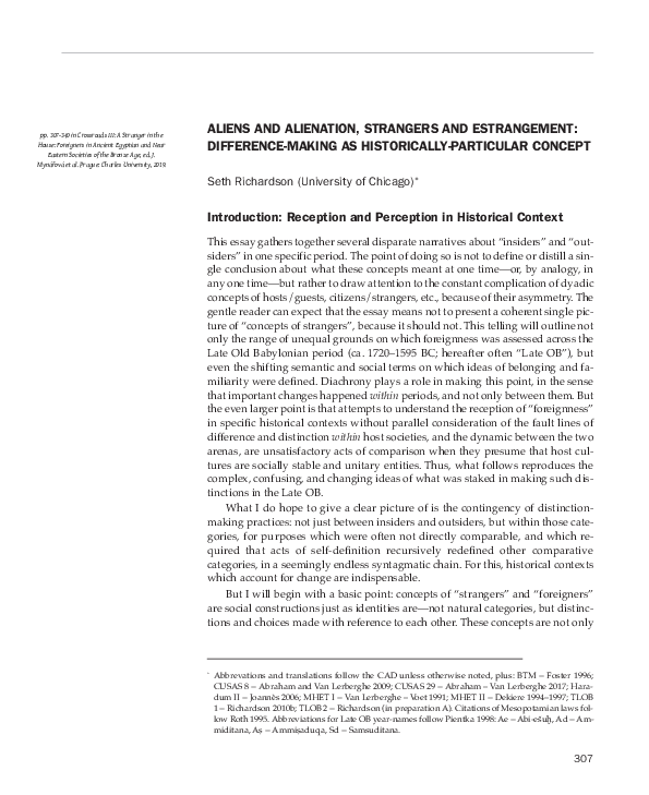 (PDF) Aliens & Alienation, Strangers & Estrangement: Difference-Making ...