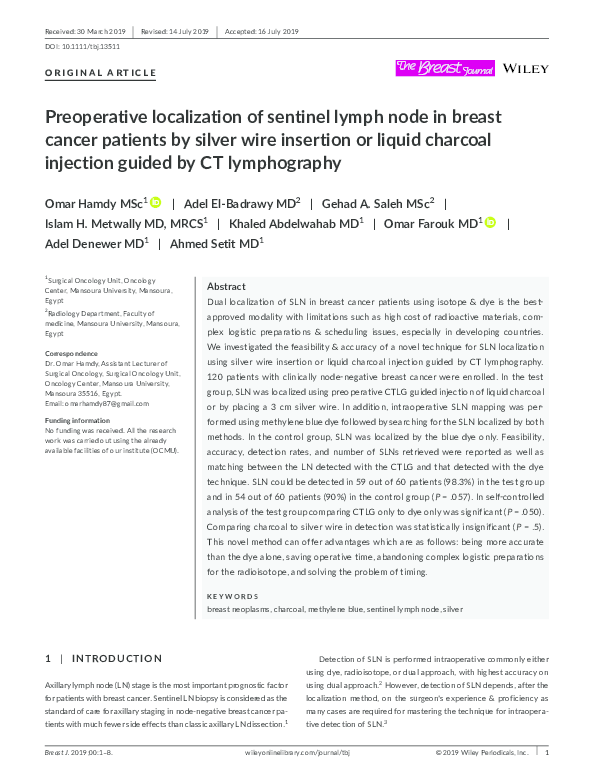 (PDF) Preoperative localization of sentinel lymph node in breast cancer ...