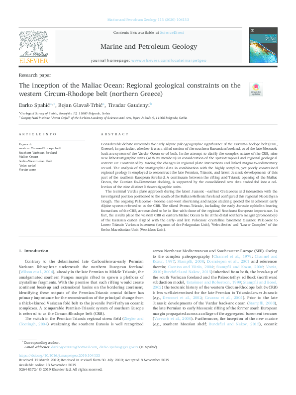 (PDF) The inception of the Maliac Ocean: Regional geological ...